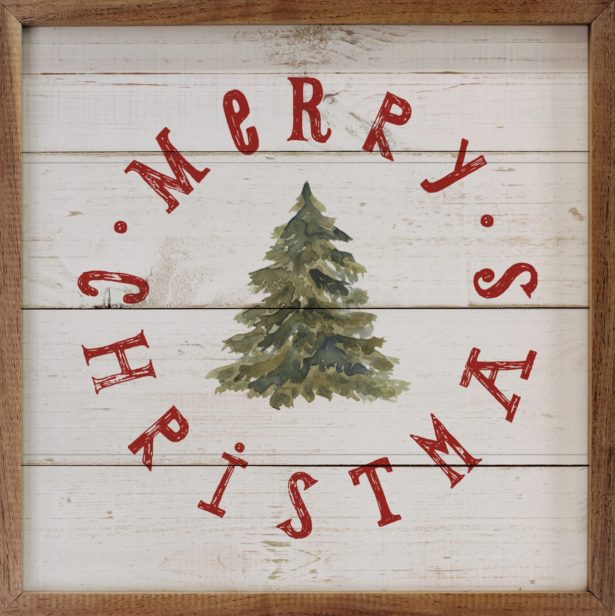 Merry Christmas Tree Whitewash Wooden Sign - Piper Classics