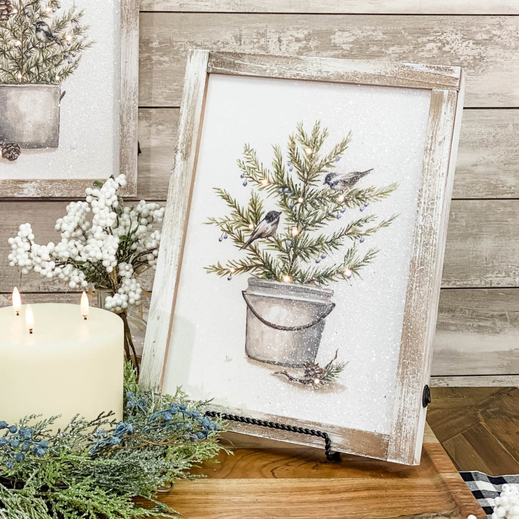 Lighted Potted Tree w/ Two Bird Wooden Wall Art - Piper Classics