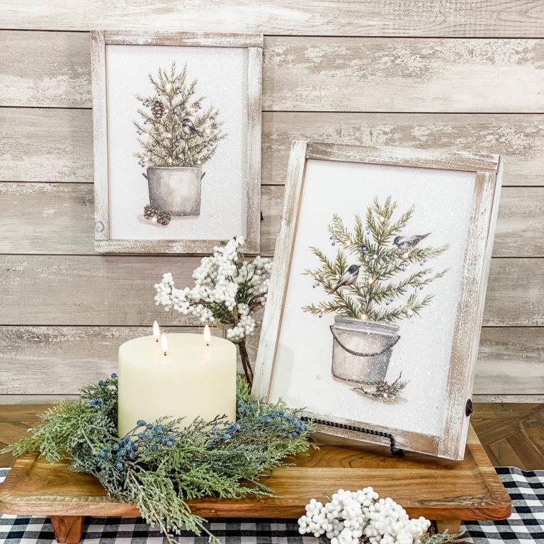 Lighted Potted Tree w/ Two Bird Wooden Wall Art - Piper Classics