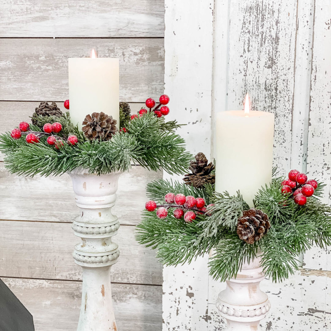 White Bead Distressed Candlestick - Sm - Piper Classics