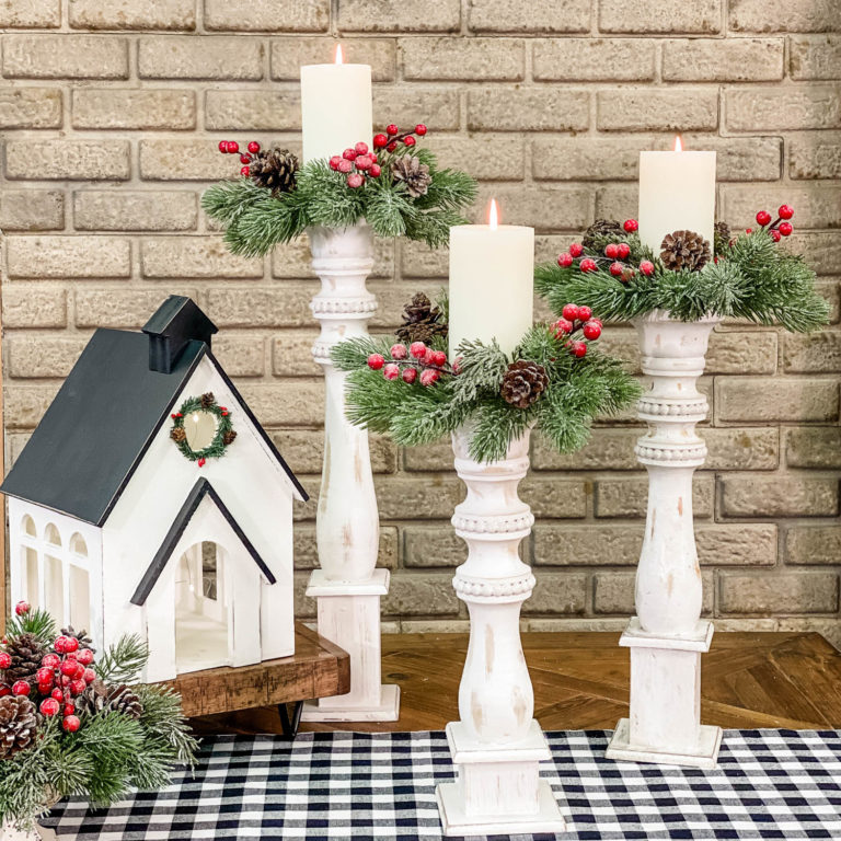 White Bead Distressed Candlestick - Sm - Piper Classics