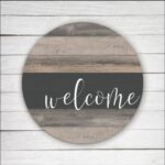 Welcome Stripe Whitewash Circle Wooden Sign - Piper Classics