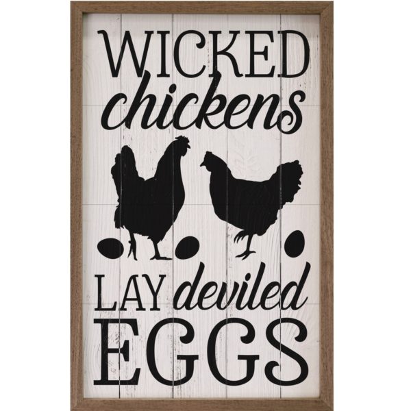 Wicked Chickens Lay Deviled Eggs Whitewashed Wooden Sign - Piper Classics