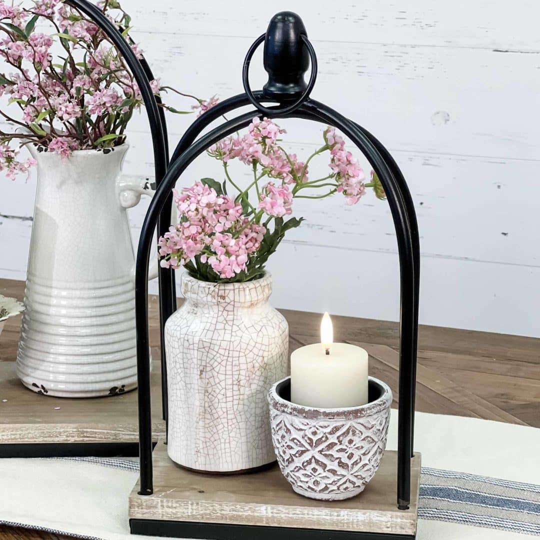 Black Framed Lanterns w/ Wood Base - Set/2 - Piper Classics