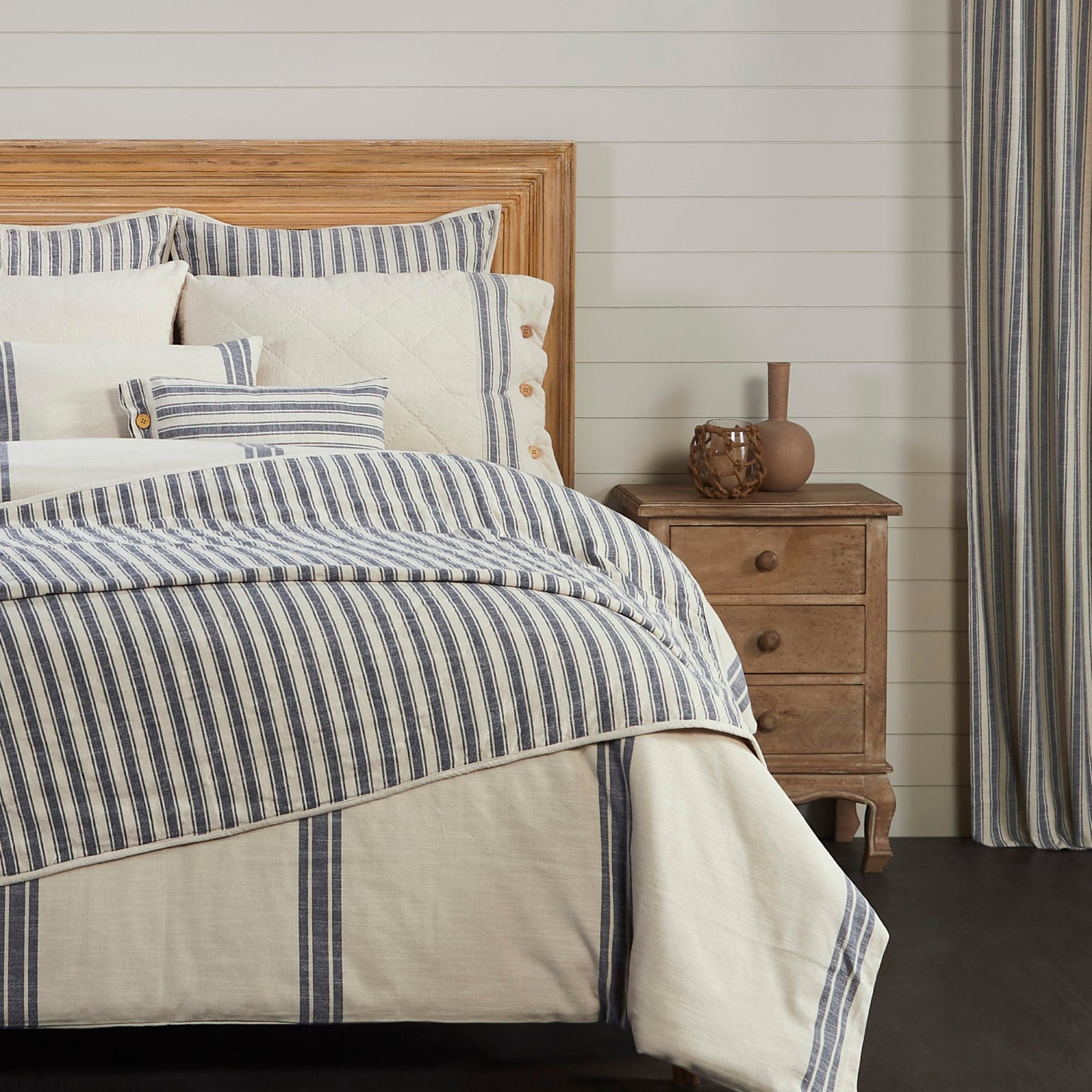 Market Place Blue Ticking Stripe Quilts - Piper Classics