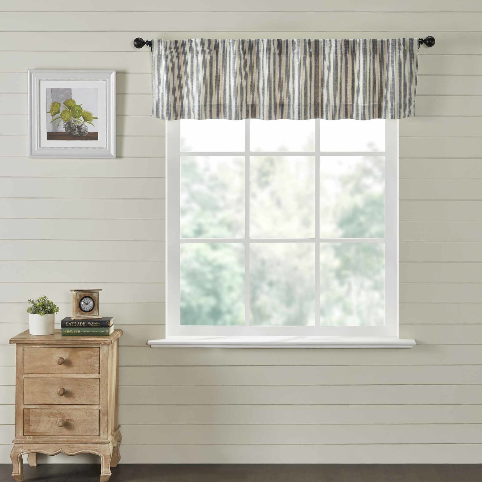 Market Place Blue Ticking Stripe Valance 72" - Piper Classics