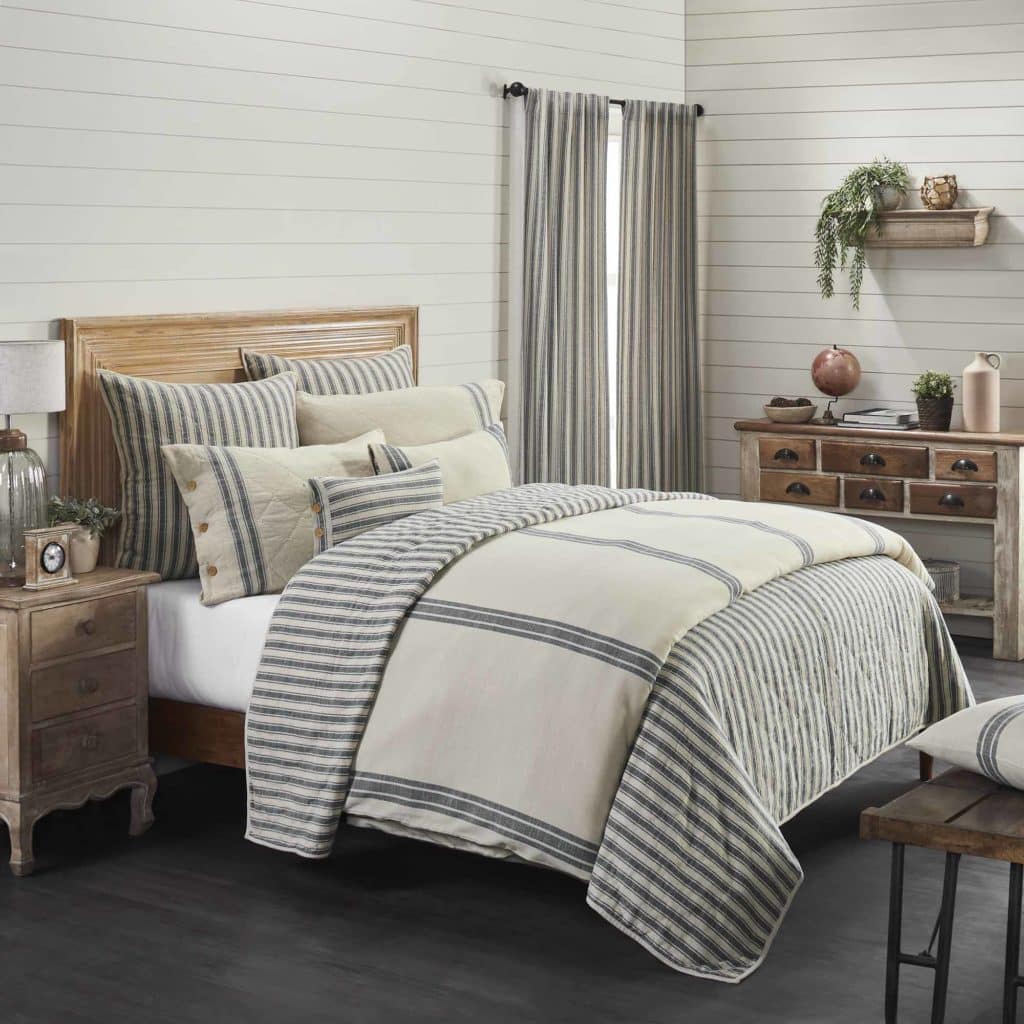Market Place Gray Grain Sack Stripe Duvet Covers - Piper Classics