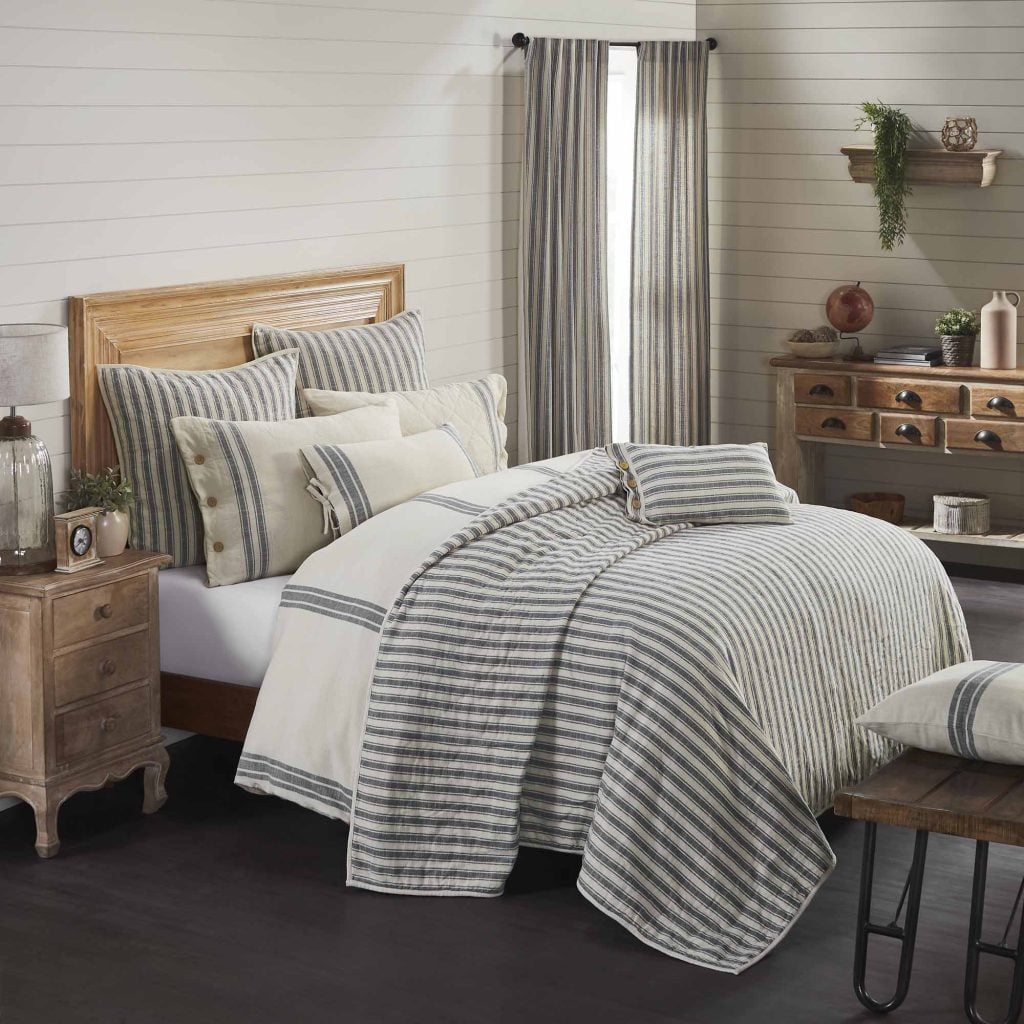 Market Place Gray Ticking Stripe Quilts - Piper Classics