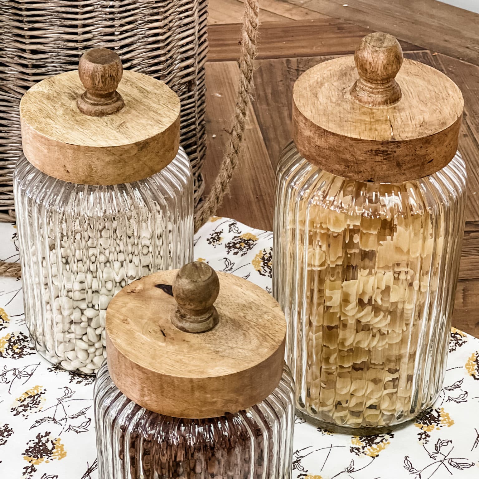Ribbed Glass Canisters with Wood Lids - Assorted Sizes, Set of 3
