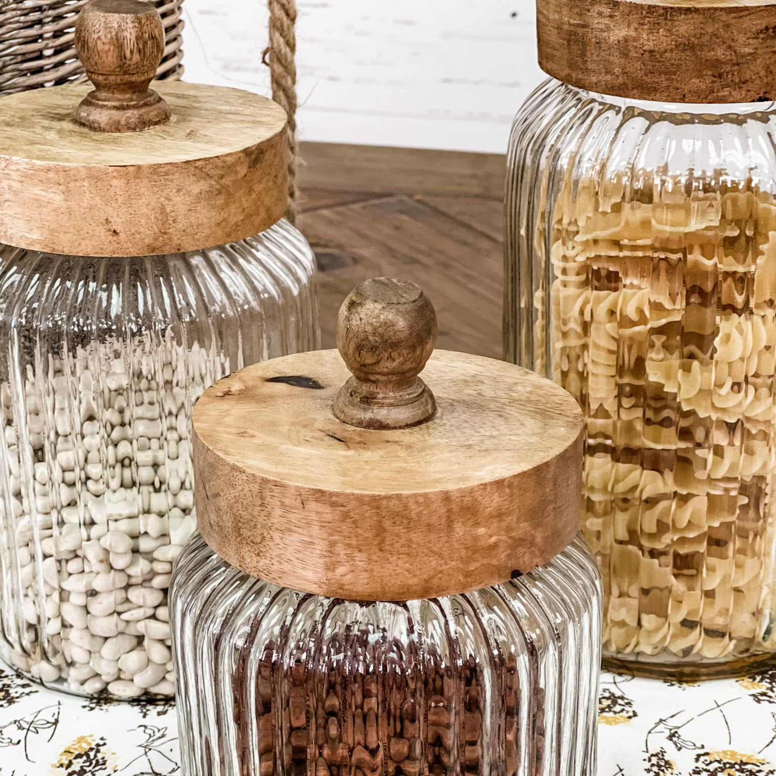 Ribbed Glass Canisters with Wood Lids - Assorted Sizes, Set of 3