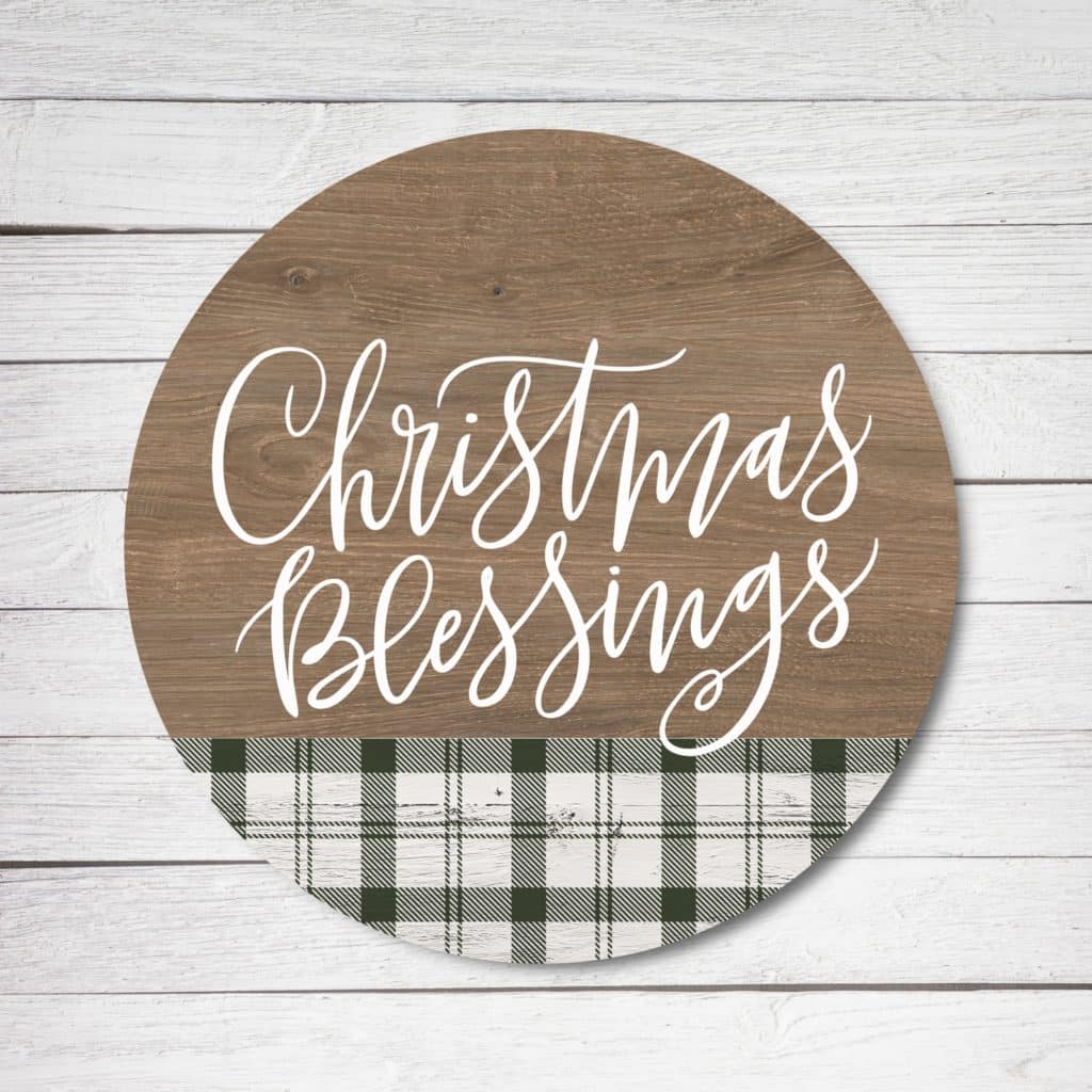 Christmas Blessings Wood & Plaid Circle Wooden Sign - Piper Classics