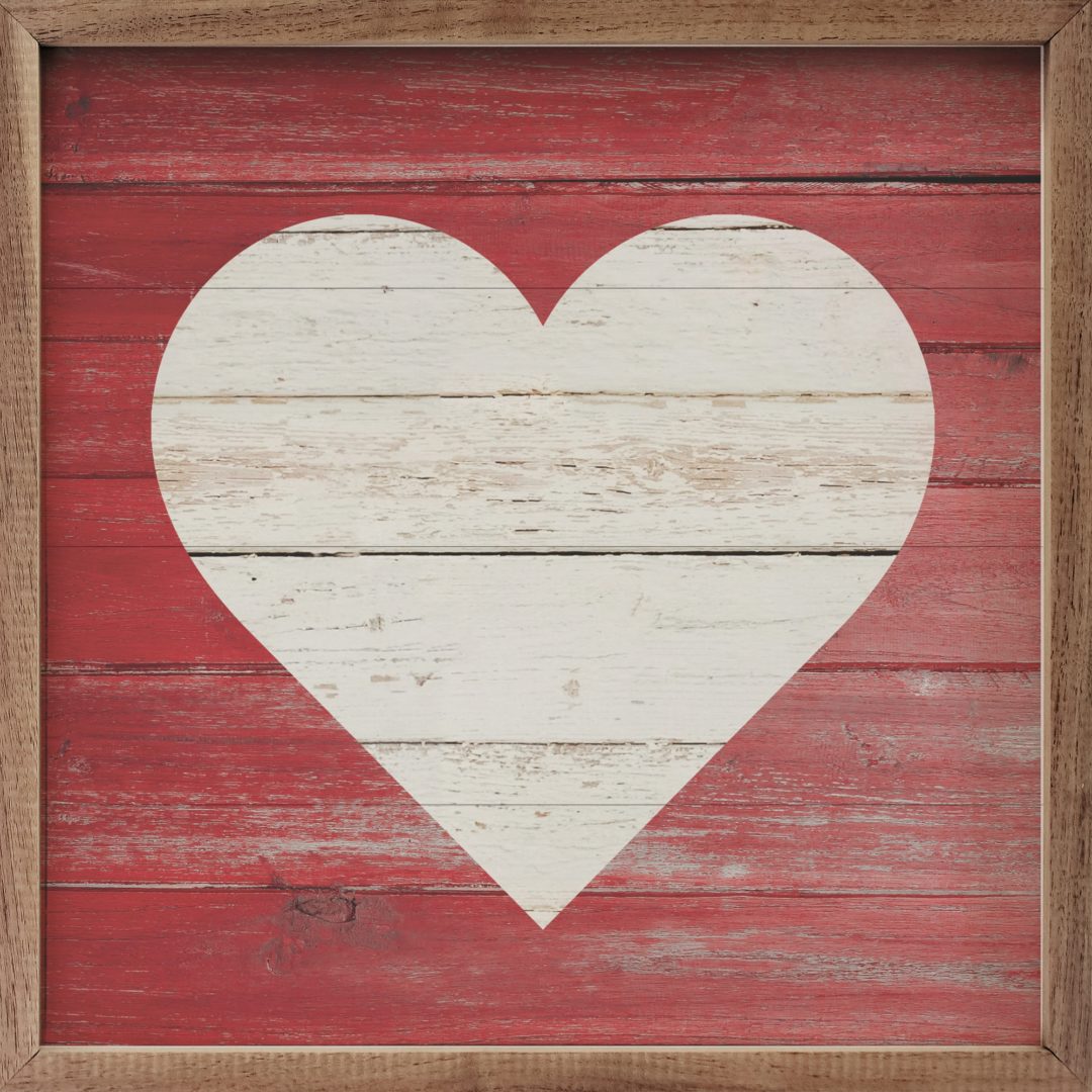 White Heart On Red Wooden Sign - Piper Classics