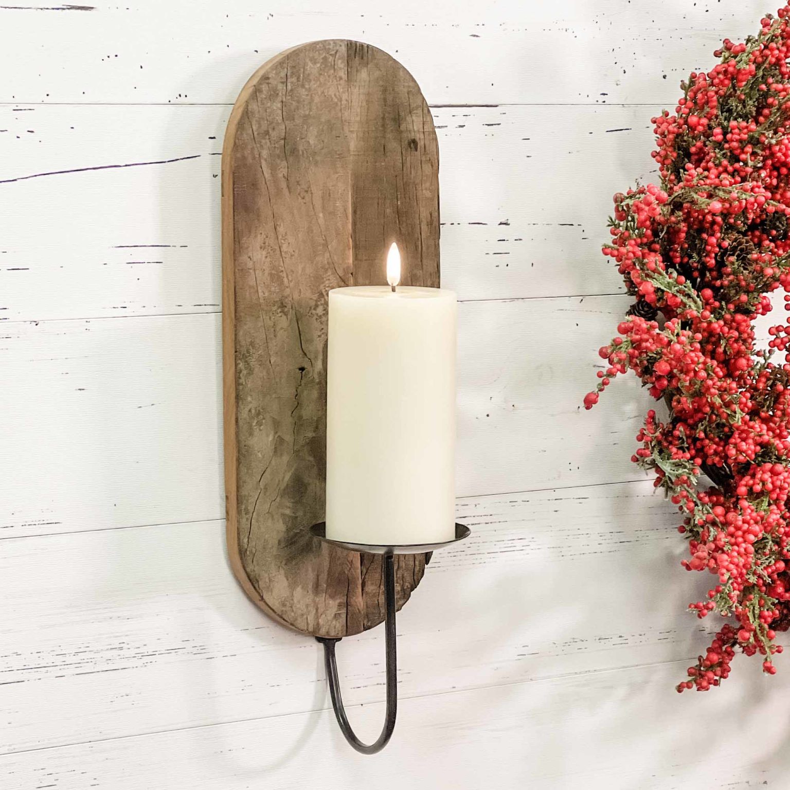 Oval Wood Pillar Sconce - Aged Mango - Piper Classics