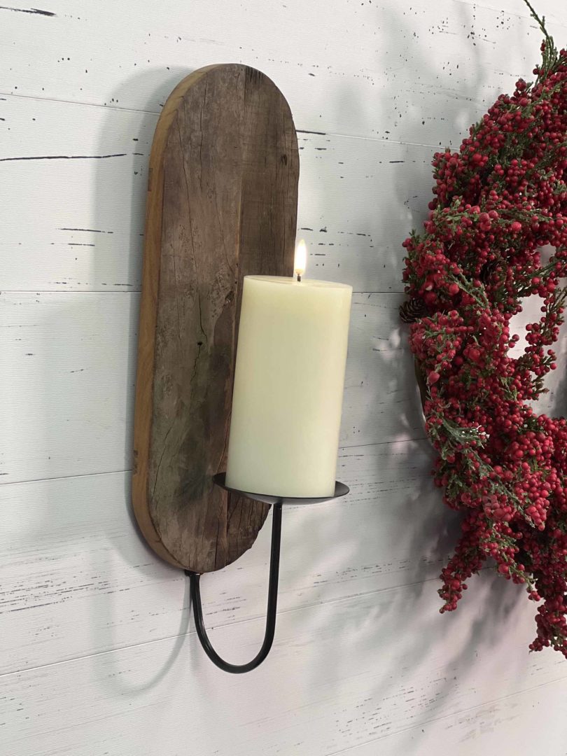 Oval Wood Pillar Sconce - Aged Mango - Piper Classics
