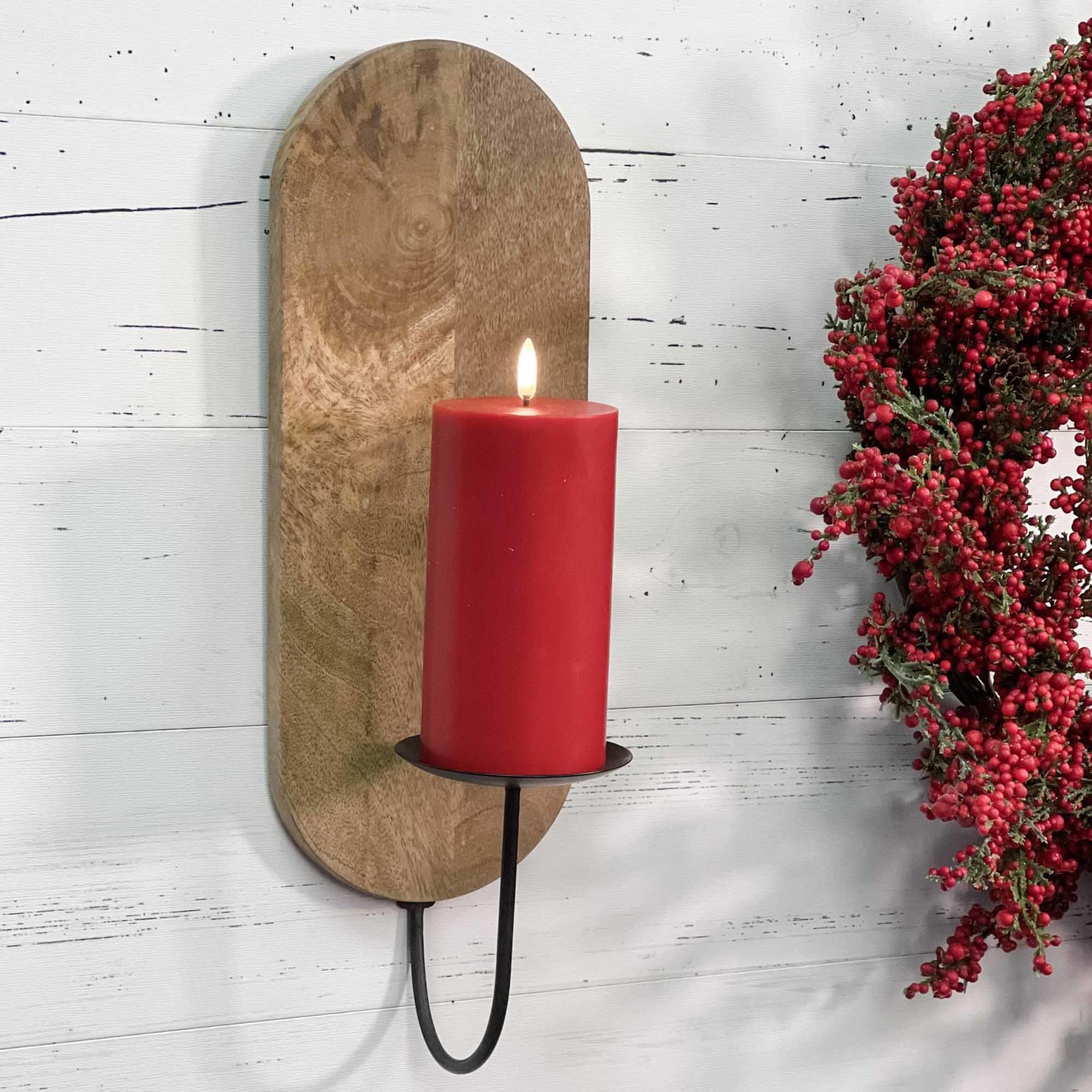 Oval Wood Pillar Sconce - Natural - Piper Classics