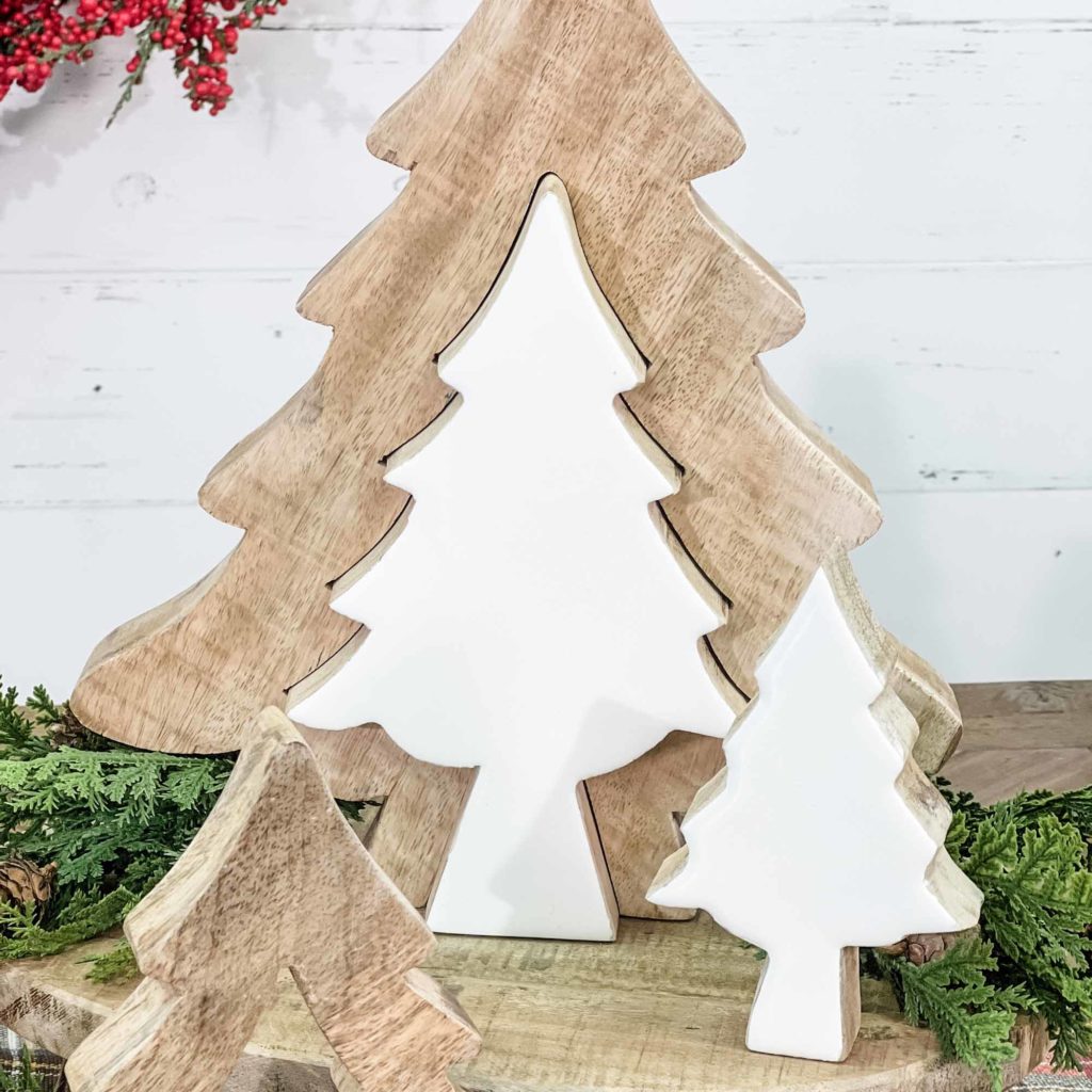 Wood Trees w/ White Enameled Center Cutout Tree - Set/3 - Piper Classics