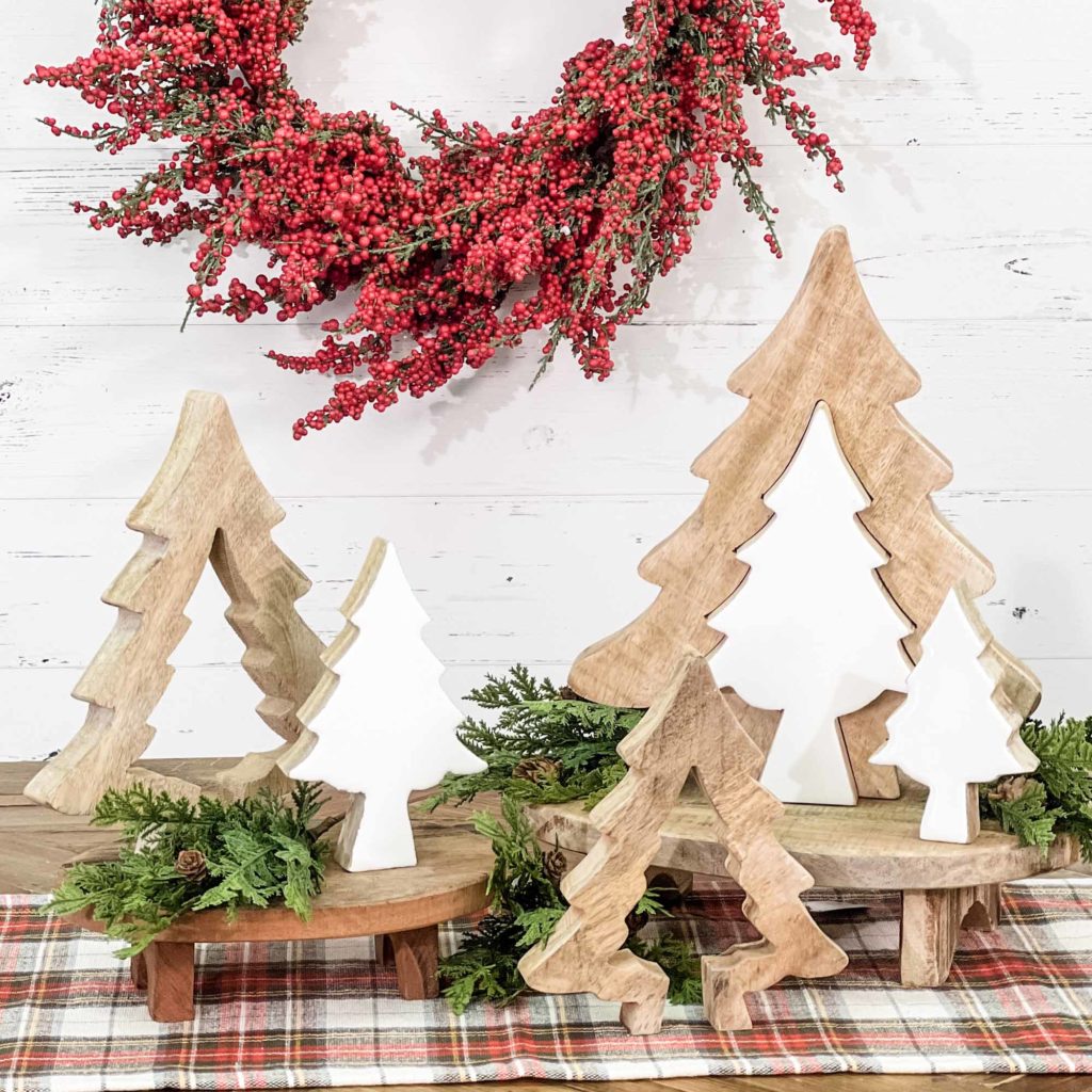 Wood Trees w/ White Enameled Center Cutout Tree - Set/3 - Piper Classics