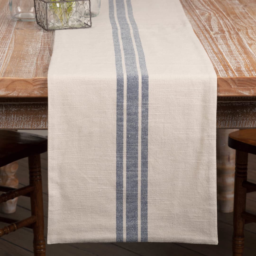 Market Place Blue Grain Sack Stripe Table Runner – 72" - Piper Classics