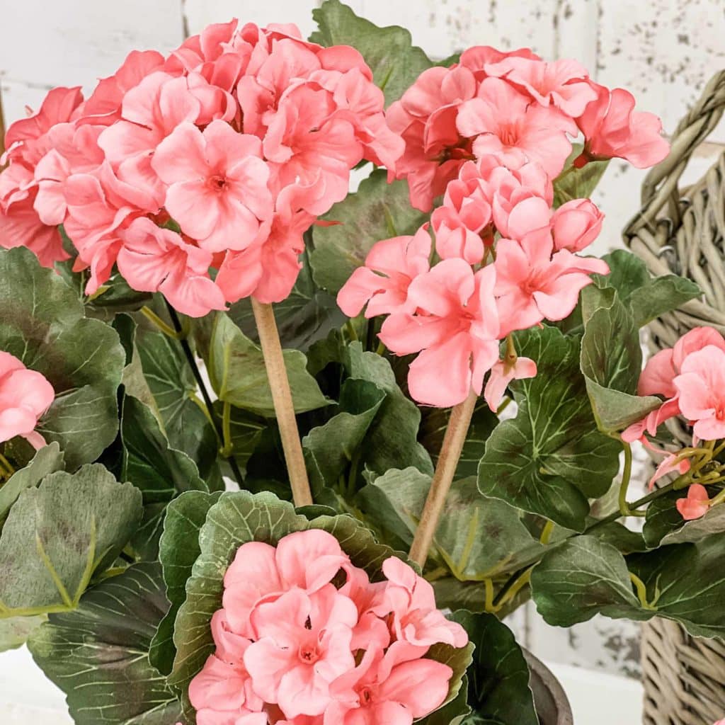 Watermelon Pink Faux Geranium Flowers w/ Clay-Colored Pot - Large