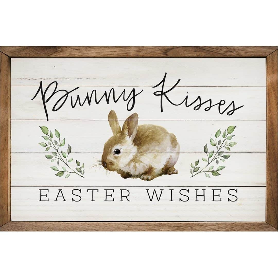 Bunny Kisses Easter Wishes Greenery Wooden Sign - Piper Classics
