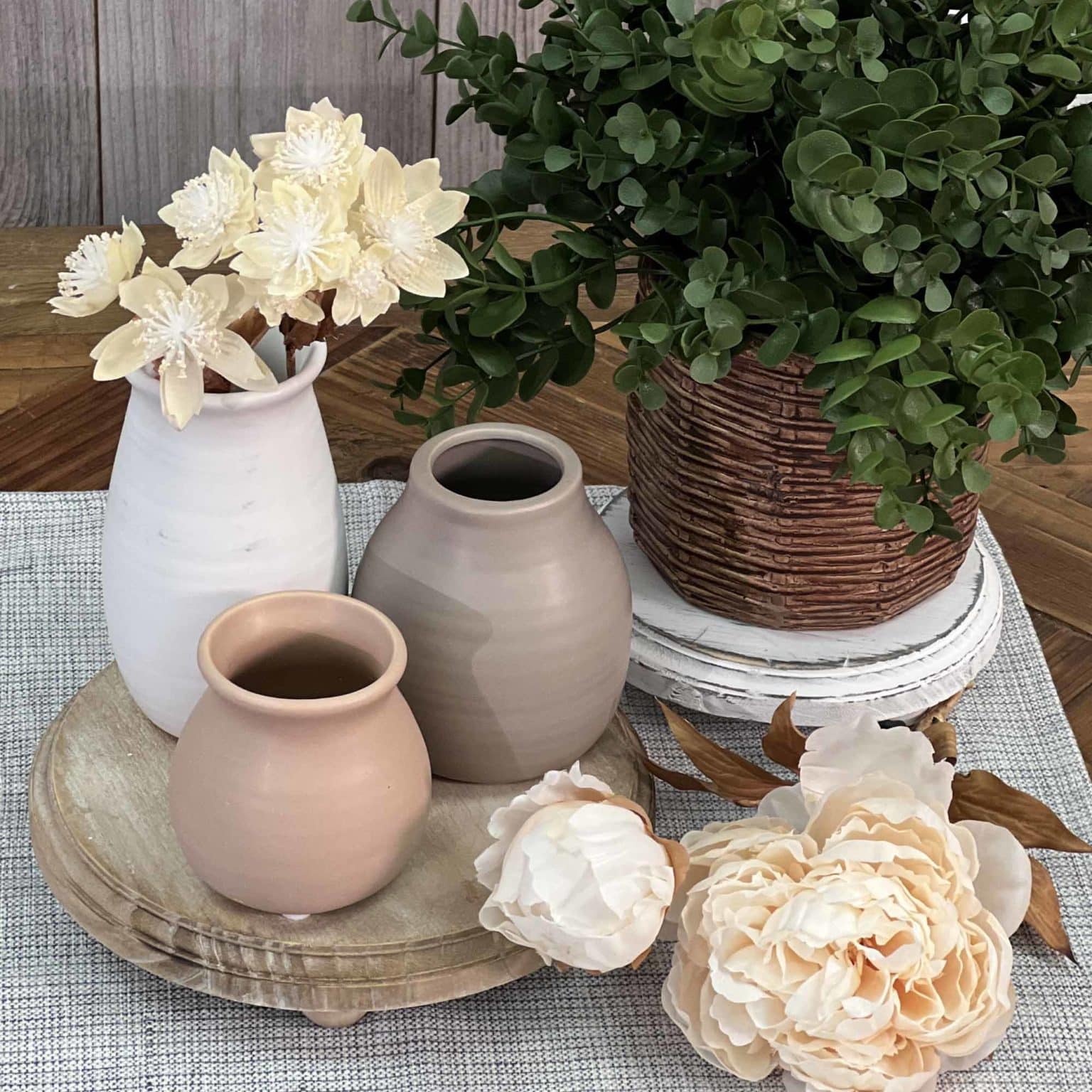 White & Natural Round Stands - Set/2 - Piper Classics