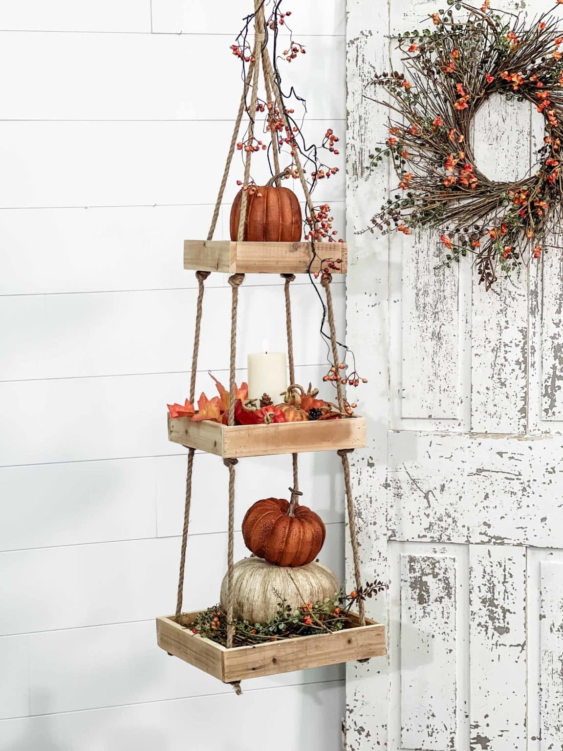 Hanging Three Tiered Wood Display w/ Jute Rope - Piper Classics