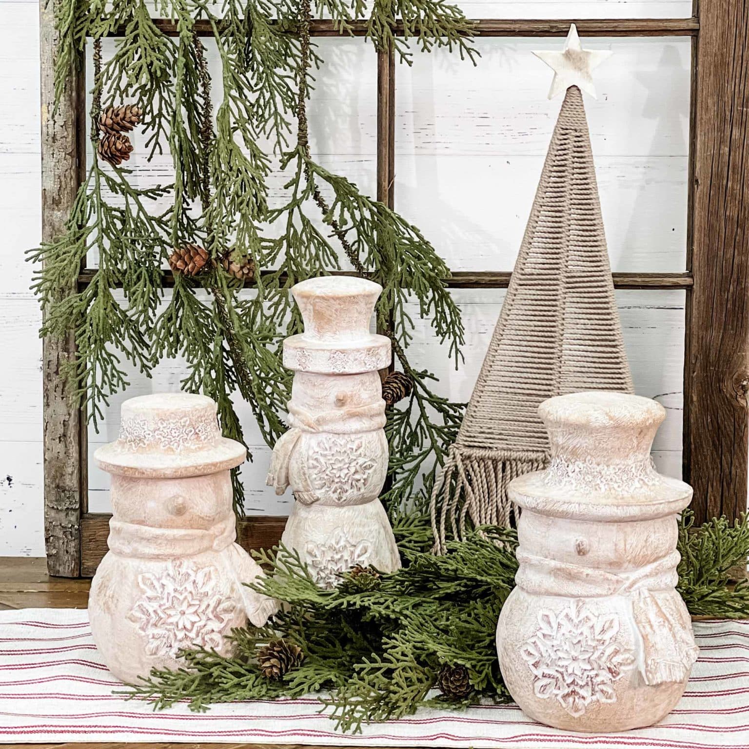 Whitewashed Natural Wood Snowman Figurine - Med - Piper Classics