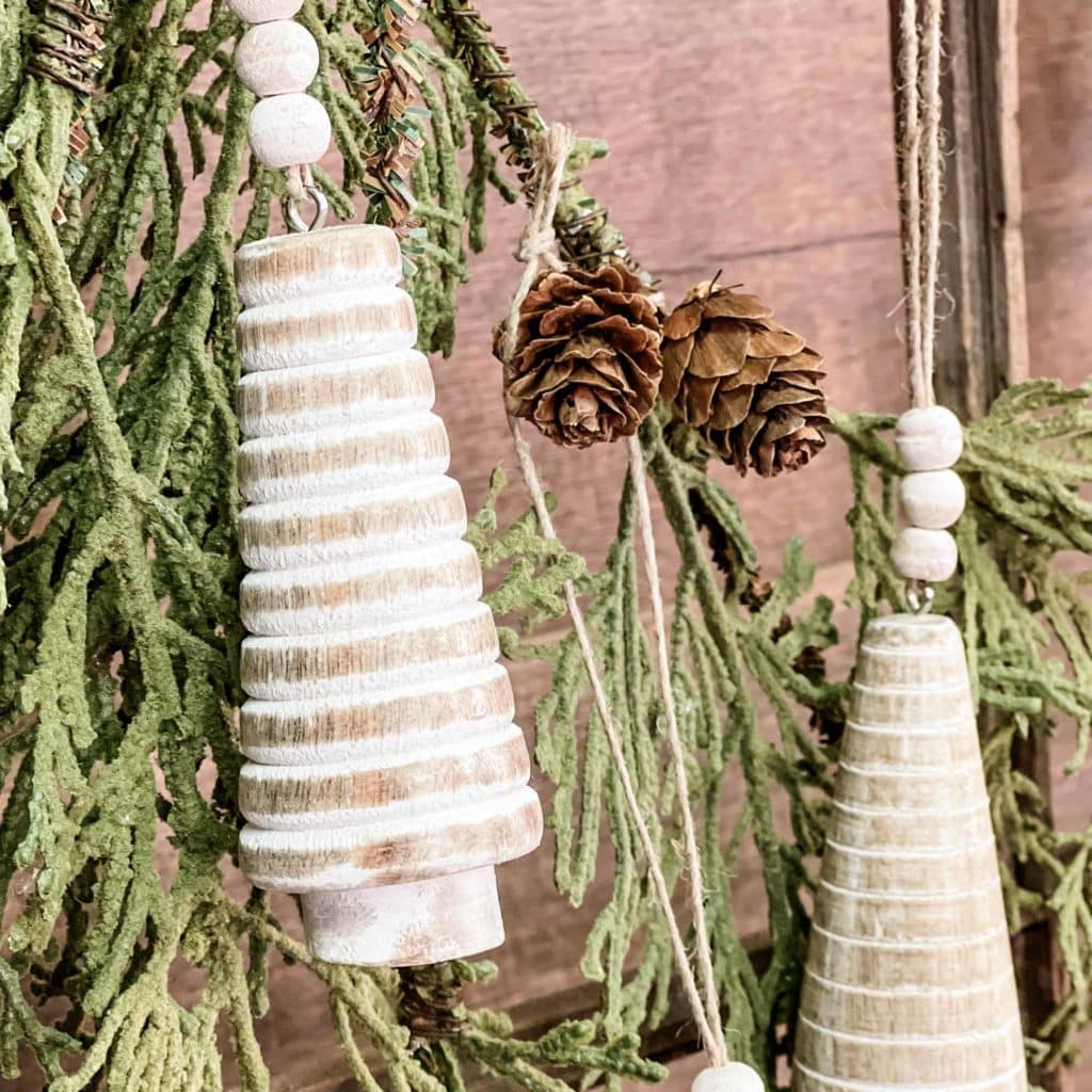 Assorted Wood Tree Ornaments - Set of 3, Whitewash Over Wood, Twine Loop