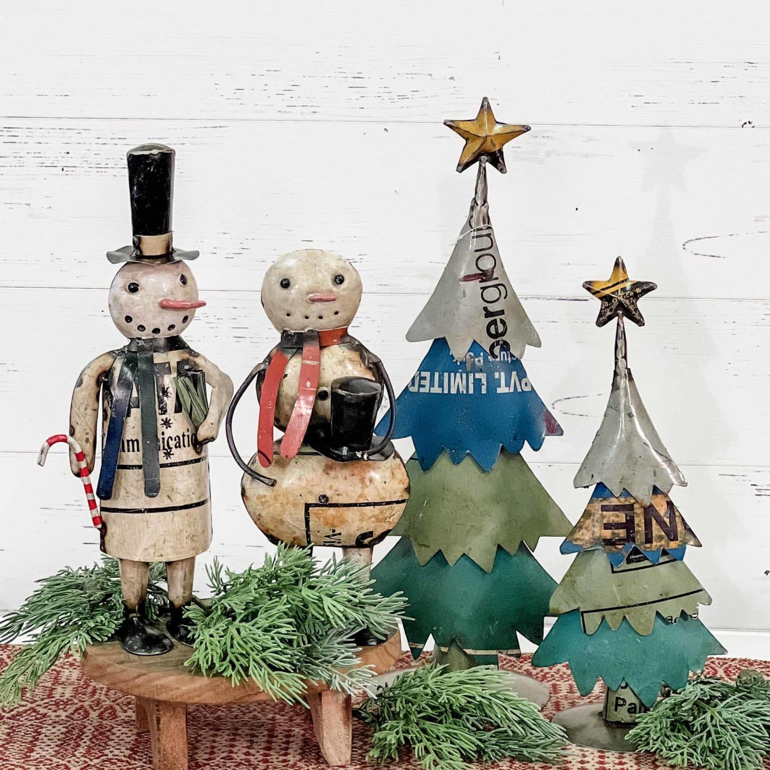 Recycled Weathered Metal Christmas Tree - 12.75″H x 5.5″W x 4″Diameter