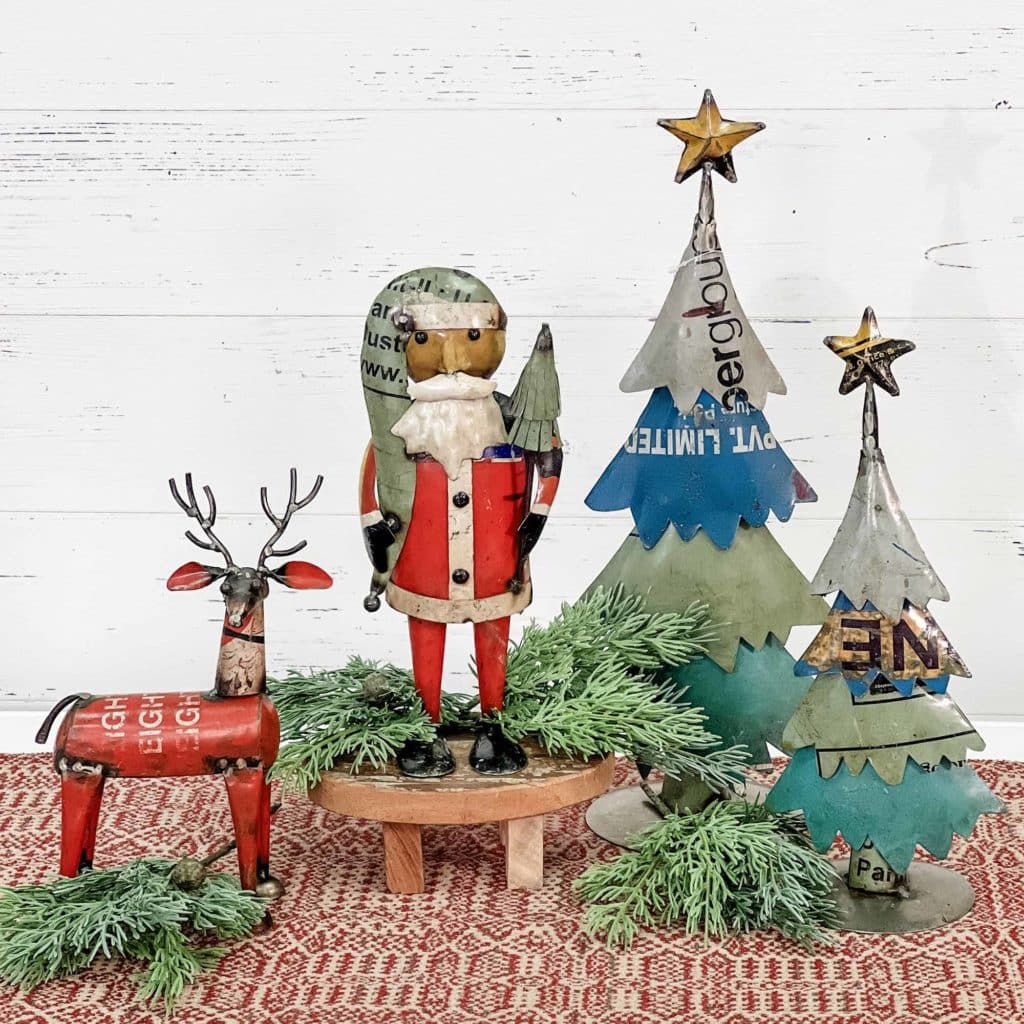 Recycled Weathered Metal Christmas Tree - 12.75″H x 5.5″W x 4″Diameter