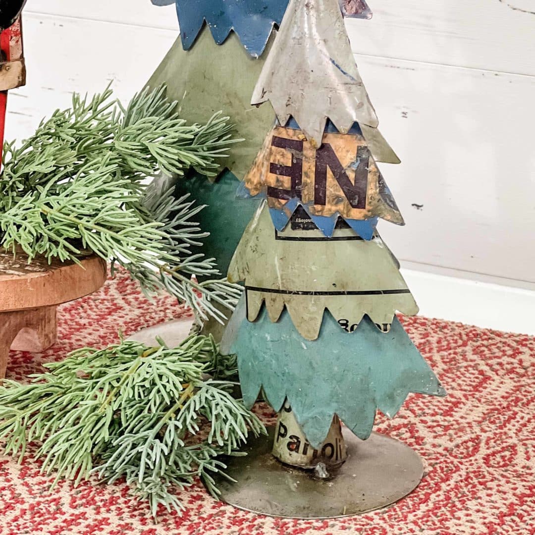 Recycled Weathered Metal Christmas Tree - 12.75″H x 5.5″W x 4″Diameter