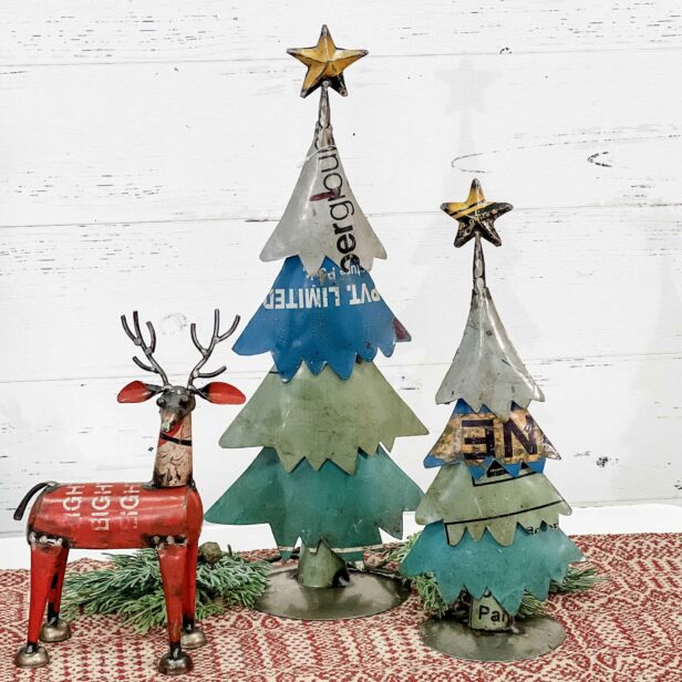 Recycled Weathered Metal Christmas Tree - 12.75″H x 5.5″W x 4″Diameter