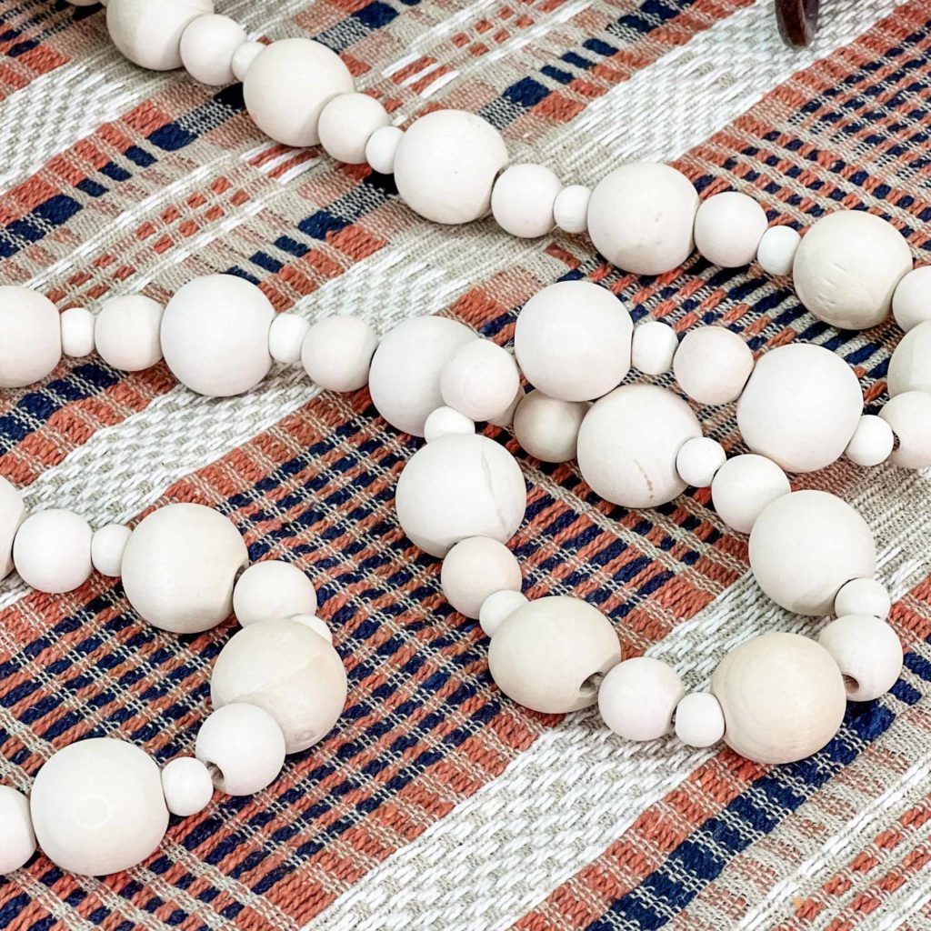 Wood Bead Garland in Cream - 6’L (72″L), Looped Jute Ends