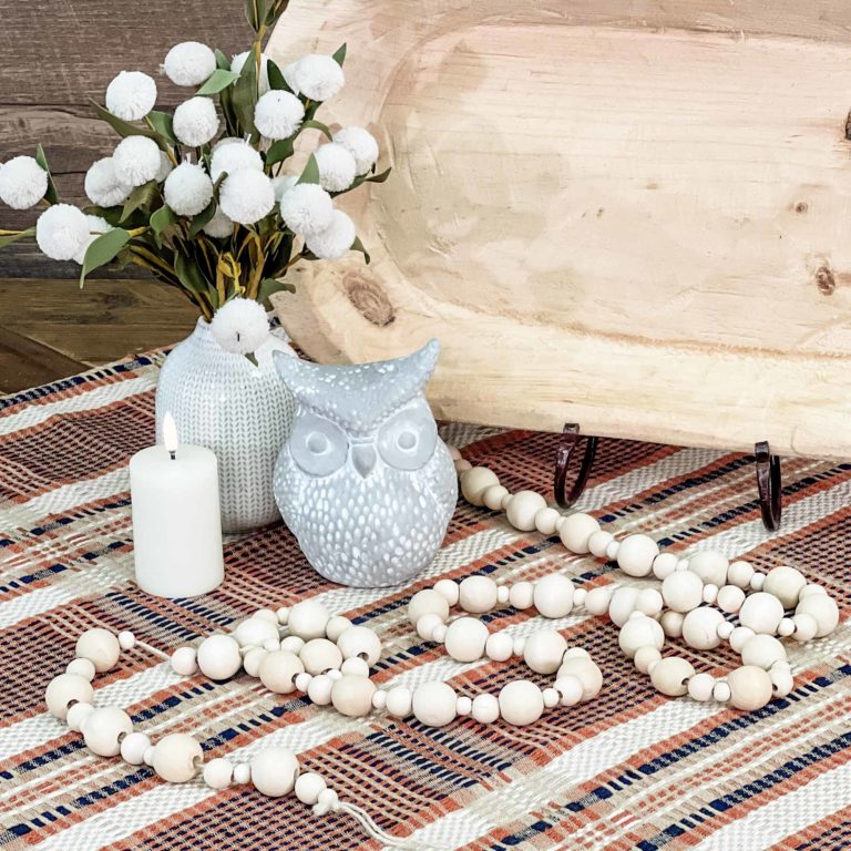 Wood Bead Garland in Cream - 6’L (72″L), Looped Jute Ends