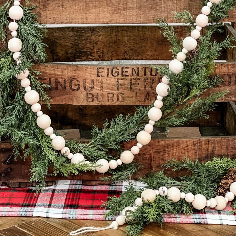 Wood Bead Garland in Cream - 6’L (72″L), Looped Jute Ends