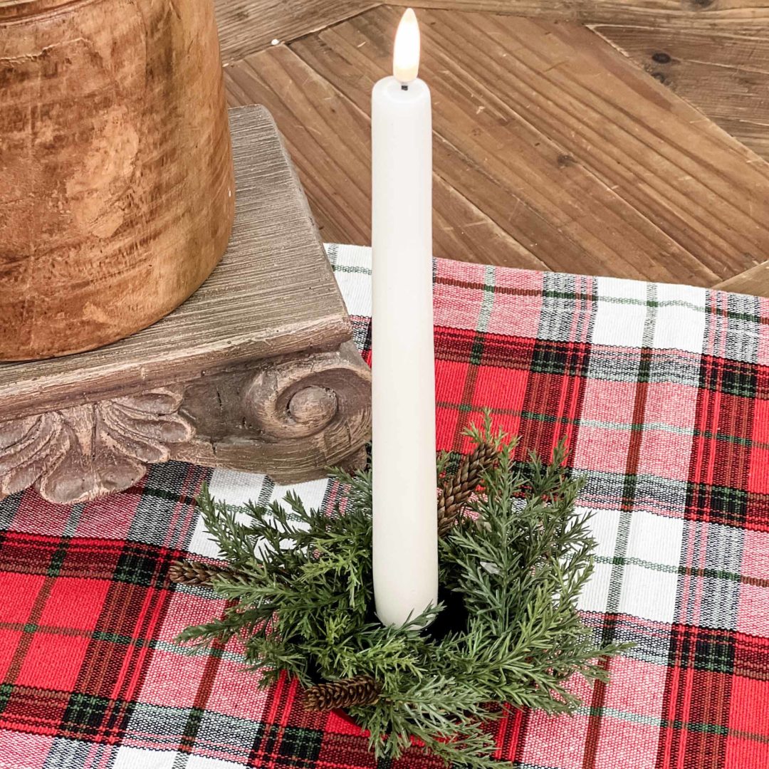 Faux Pine Taper Candle Ring with Pine Cones - 5