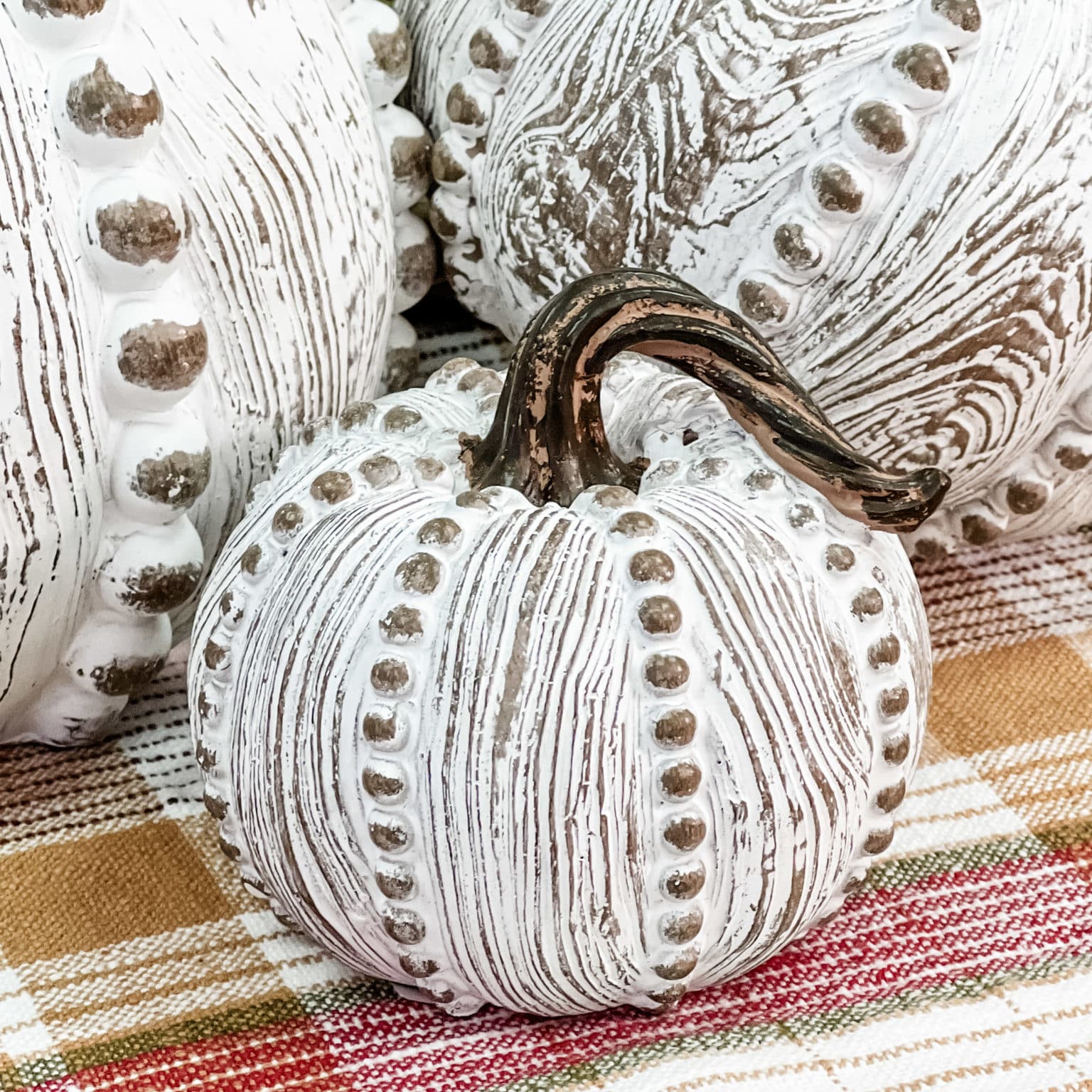 White & Tan Beaded Rib Pumpkin - Small - Piper Classics