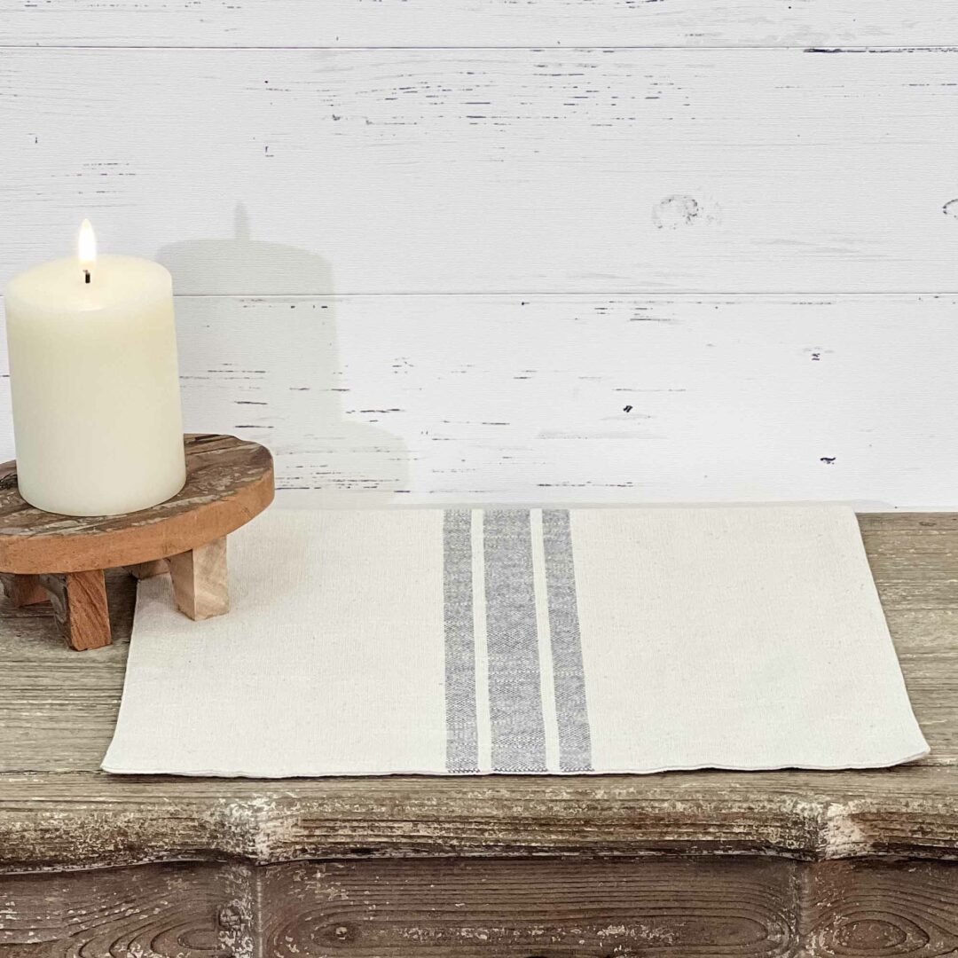 Market Place Gray Grain Sack Stripe Table Mat - Set/2 - Piper Classics