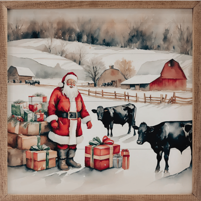 Farmer Santa With Presents Wooden Sign - Piper Classics