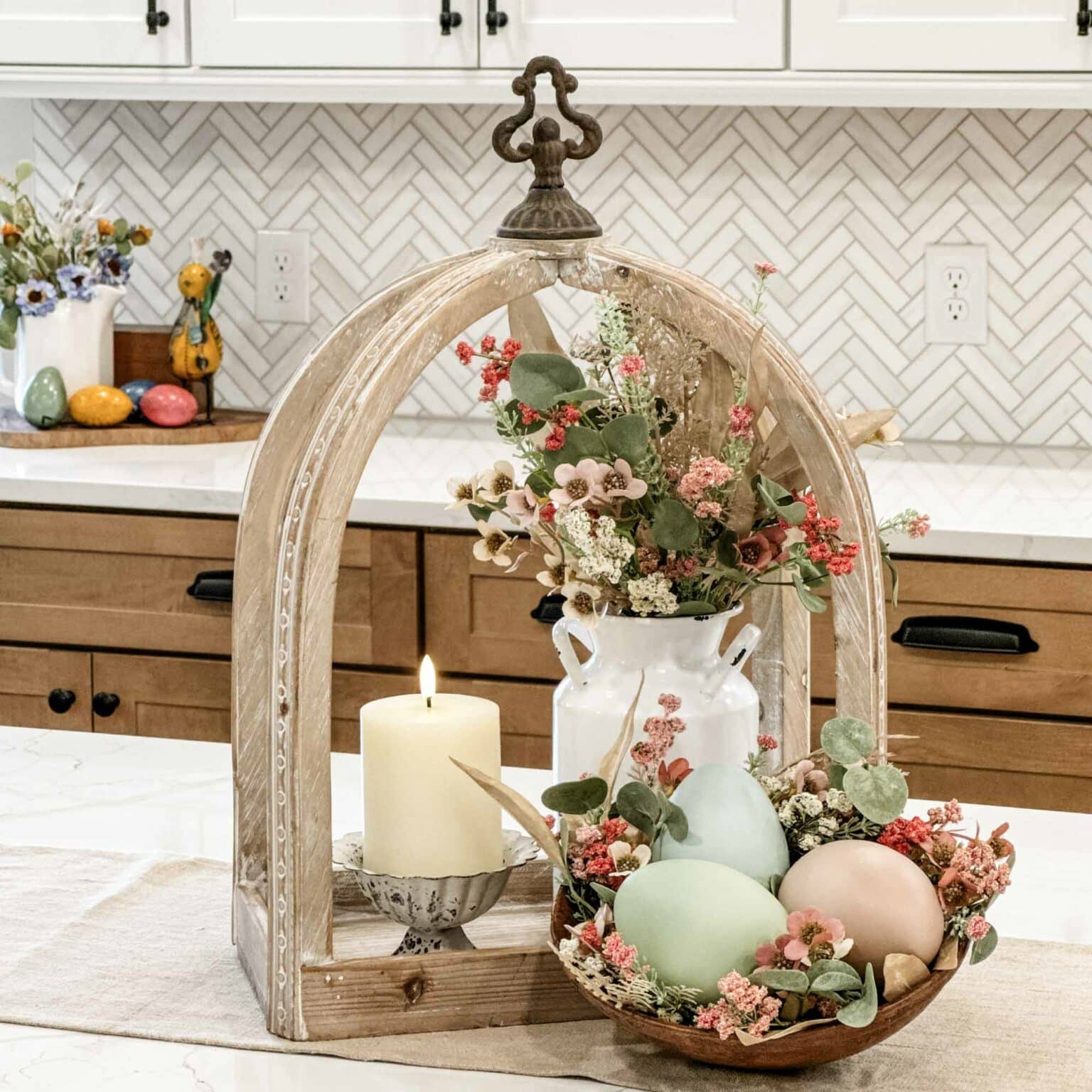 Wooden Lantern Table Sconce with Embossed Details - 21″ x 14″ W x 8″ D