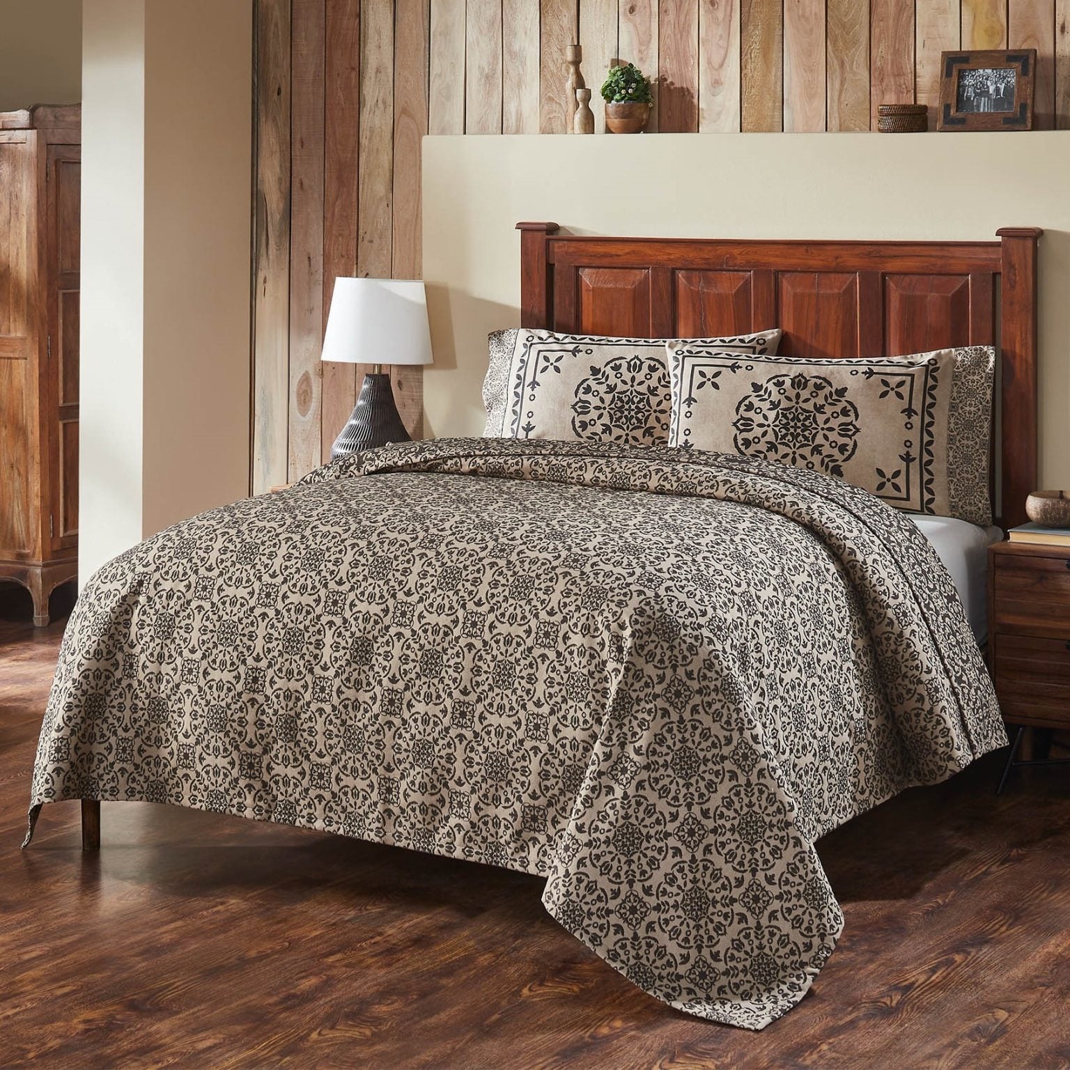 Custom House Black Tan Jacquard Coverlets - Cotton, Queen & King Sizes