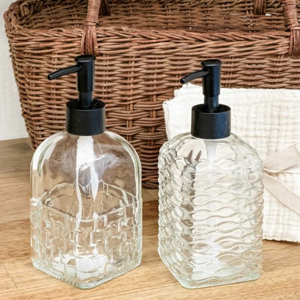 Embossed Glass Soap Dispenser w/ Pump, Set/2 Assorted - Piper Classics