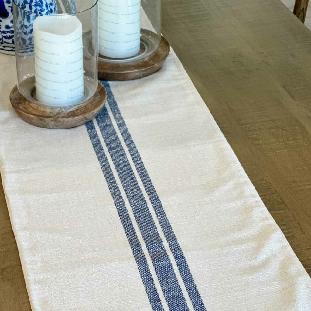 Market Place Blue Grain Sack Stripe Table Runner – 36″ - Piper Classics