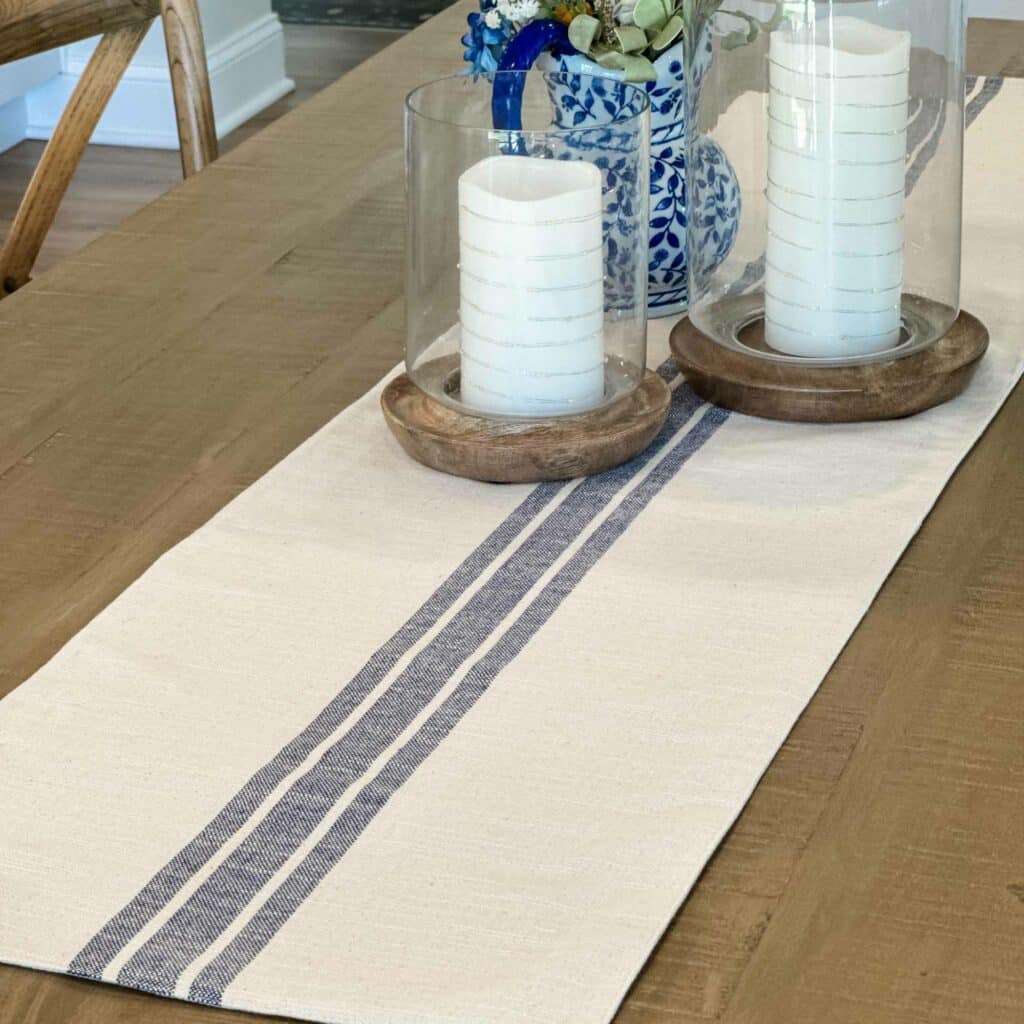Market Place Blue Grain Sack Stripe Table Runner – 36″ - Piper Classics