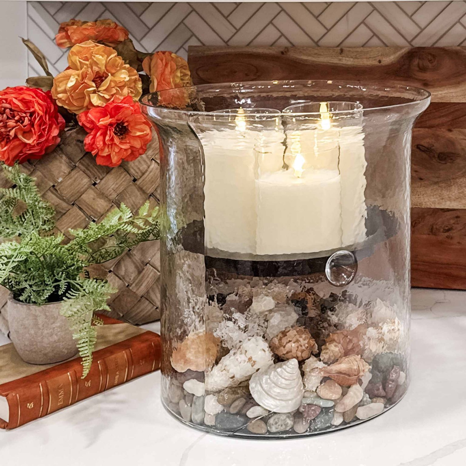 Hammered Glass Cylinder with Candle Pan - XL Size - Piper Classics